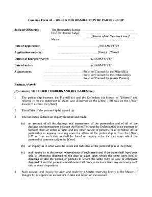 Fillable Online Common Form 43 - ORDER FOR DISSOLUTION OF PARTNERSHIP ...