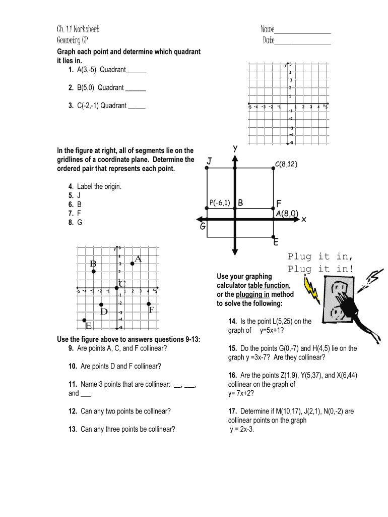 Fillable Online Graph each point and determine which quadrant it lies ...