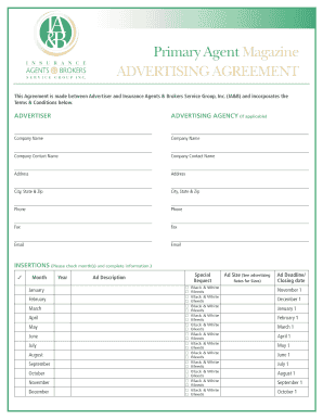 Fillable Online Primary Agent Magazine ADVERTISING AGREEMENT Fax Email ...