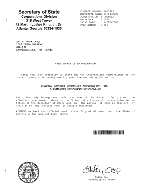 Fillable Online Secretary State CONTROL NUMBER 0625686 EFFECTIVE DATE ...