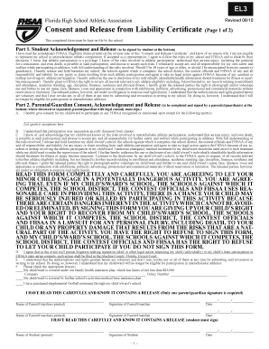 Fillable Online EL3 Florida High School Athletic Association Consent ...