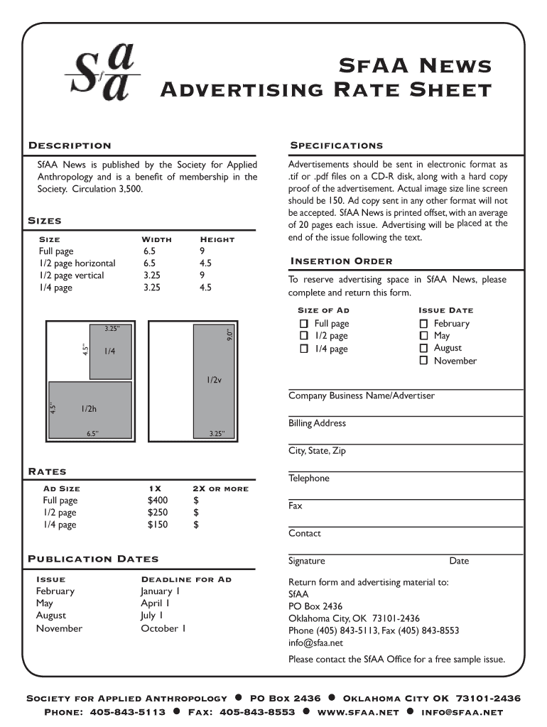 Fillable Online SfAA News Advertising Rate Sheet Fax Email Print ...
