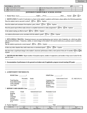 Fillable Online REFERRAL STATUS JP3 revised 1012 AcademicBehavior Fax Email Print - pdfFiller