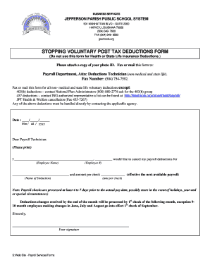 Fillable Online Stopping Voluntary Deductions Form - jpschoolsorg Fax ...