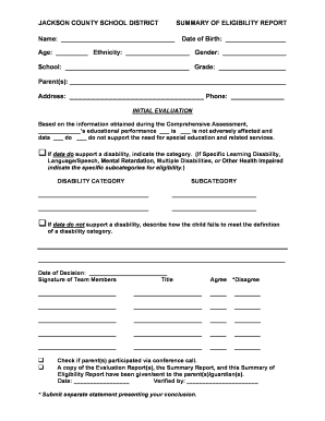 Fillable Online Summary of Eligibility Report - Initial.doc Fax Email ...