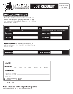 Fillable Online crc losrios CRC Business Card Request Form Fax Email ...