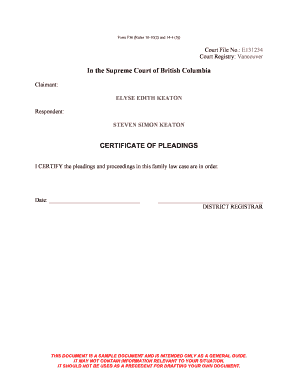 Fillable Online Form F036 - Certificate of Pleadings - DO sample Fax ...