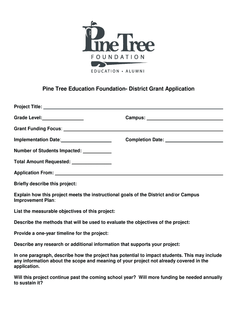 Fillable Online Pine Tree Education Foundation- District Grant ...