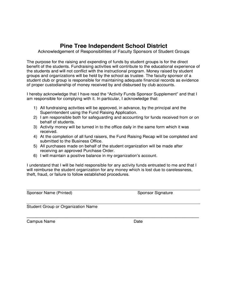 Fillable Online Sponsor Acknowledgement of Responsibilities Fax Email ...