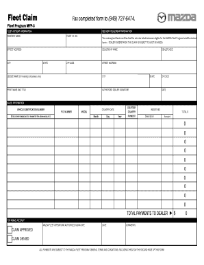 Fillable Online Fleet Claim - Mazda Fax Email Print - pdfFiller