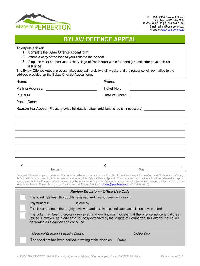 Fillable Online PARKING OFFENCE DISPUTE FORM Fax Email Print - pdfFiller