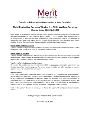 Fillable Online Child Protective Services Worker I Child Welfare ...