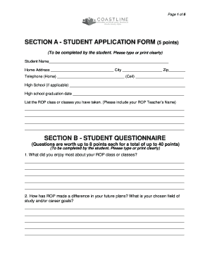 Fillable Online coastlinerop Distinguished Student Recognition Awards ...