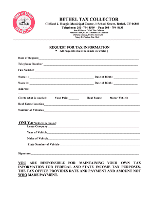 Fillable Online REQUEST FOR TAX INFORMATION All requests must be made ...