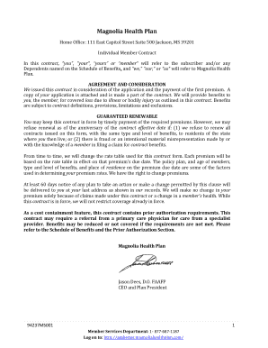 Fillable Online Magnolia Health Plan - Individual Member Contract ...