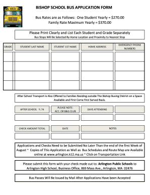 Fillable Online BISHOP SCHOOL BUS APPLICATION FORM Fax Email Print ...