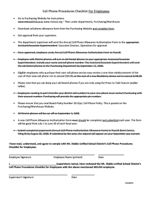 Fillable Online Cell Phone Procedures Checklist For Employees Fax Email ...