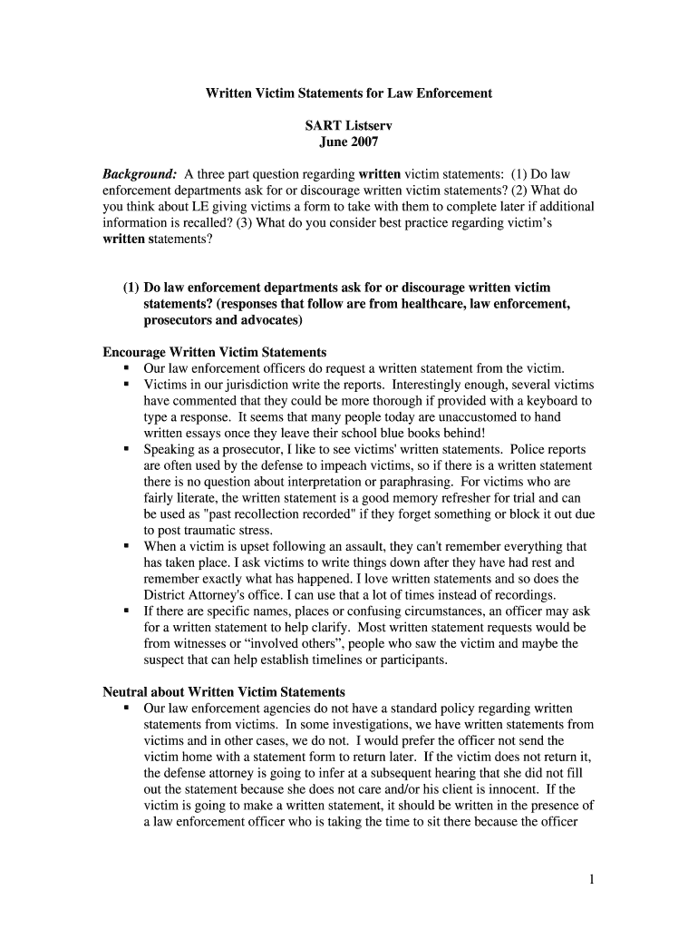 Fillable Online Written Victim Statements for Law Enforcement Fax Email ...