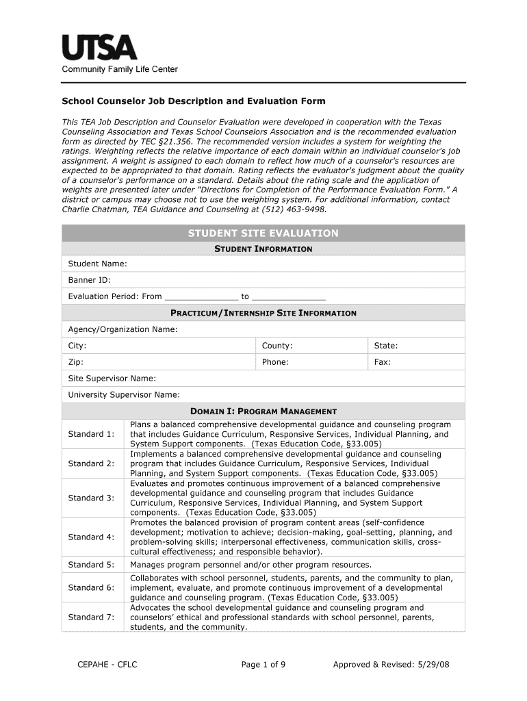 Fillable Online education utsa School Counselor Job Description and ...