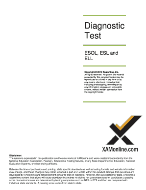 Fillable Online Diagnostic Test ESOL ESL and ELL Fax Email Print ...