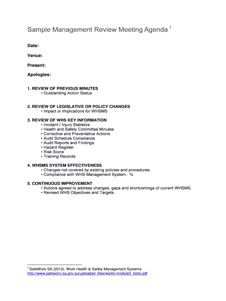 Fillable Online Sample Management Review Meeting Agenda 1 Fax Email ...