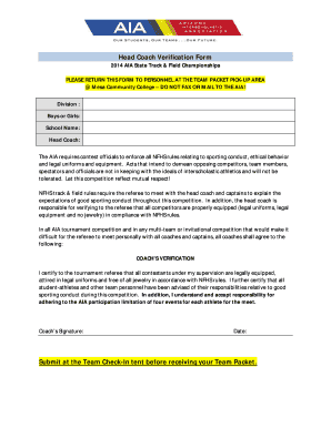 Fillable Online Head Coach Verification Form - AIA Online Fax Email ...