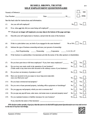 Fillable Online chapter13 RUSSELL BROWN TRUSTEE 812 SELF EMPLOYMENT ...