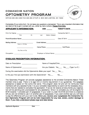 Fillable Online COMANCHE NATION OPTOMETRY PROGRAM Fax Email Print - pdfFiller