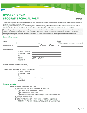Fillable Online Recreation Services PROGRAM PROPOSAL FORM - Squamish ...