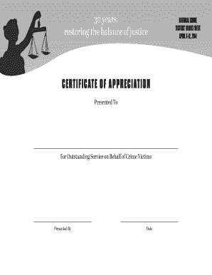 Fillable Online 2014 National Crime Victims Rights Week certificate ...