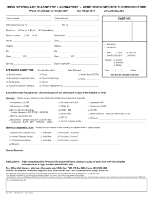 Fillable Online vdl ndsu Herd serology-PCR submission form - NDSU Veterinary Diagnostic Fax ...
