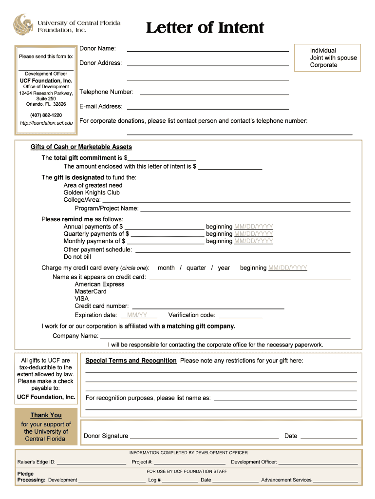 Fillable Online Letter of Intent - Ucf Foundation Inc Fax Email Print ...