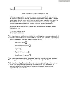 Fillable Online AREAS OF INTEREST QUESTIONNAIRE Fax Email Print - pdfFiller