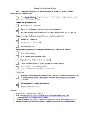Fillable Online uofa ualberta Graduate Studies Application Checklist Computing Science Fax Email ...