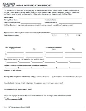 Fillable Online HIPAA INVESTIGATION REPORT - GEO Group Fax Email Print ...