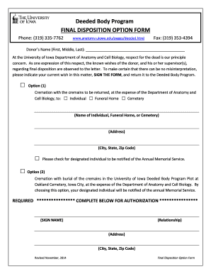 Fillable Online medicine uiowa Deeded Body Program FINAL DISPOSITION ...