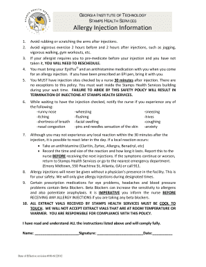 Fillable Online health gatech Allergy Injections Information Form ...