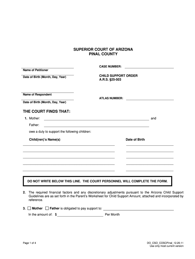 Fillable Online SUPERIOR COURT OF ARIZONA PINAL COUNTY CASE NUMBER ...