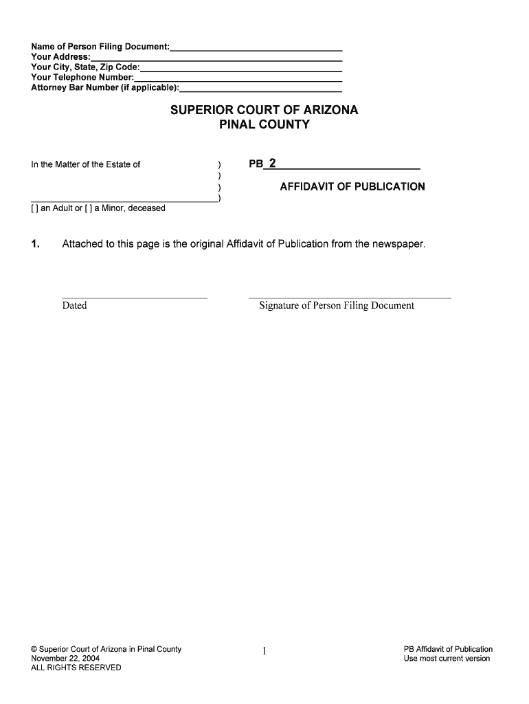 Fillable Online Affidavit of Publication - Pinal County Clerk of the ...