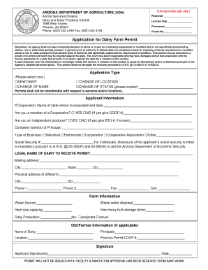 Fillable Online Application for Dairy Farm Permit - Arizona Fax Email ...