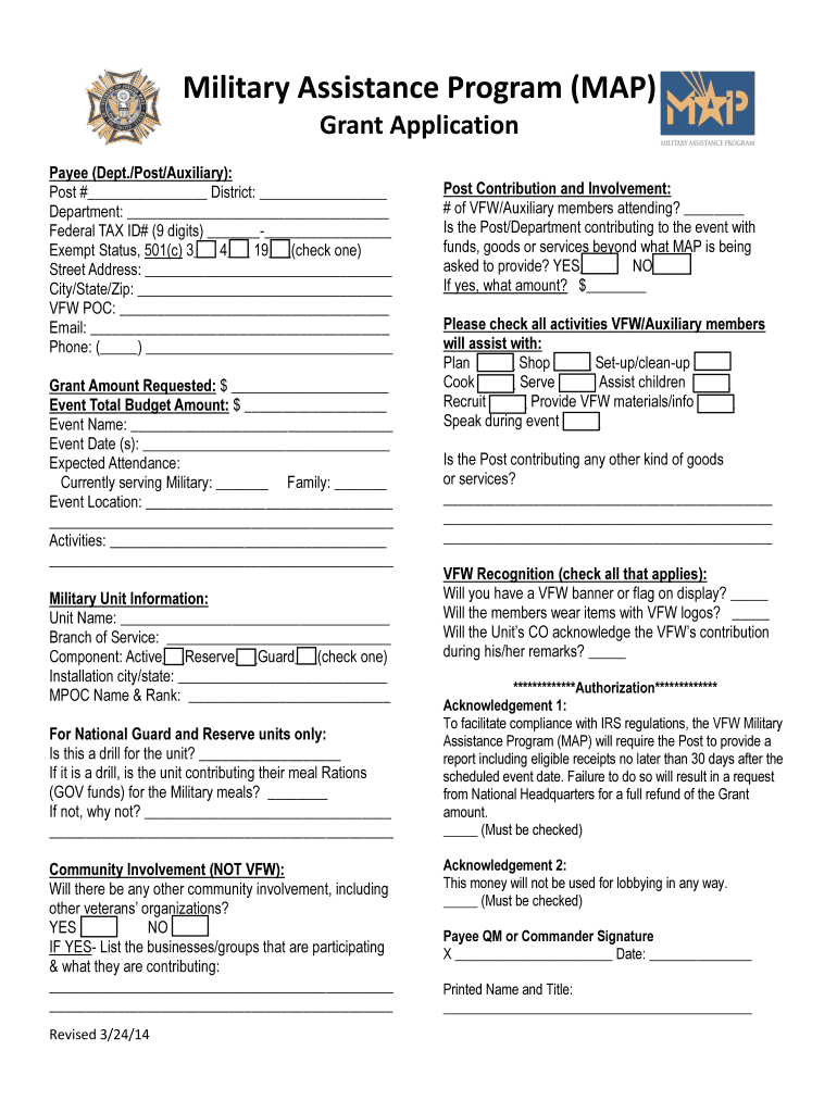 Fillable Online Military Assistance Program MAP - lavfwcaorg Fax Email ...