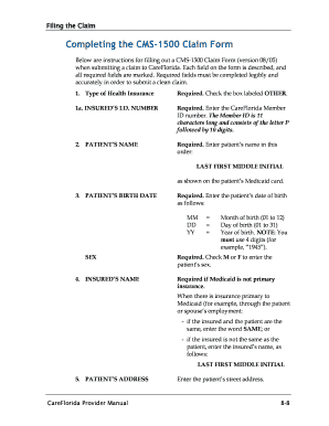 Fillable Online Completing the CMS-1500 Claim Form - My Preferred ...