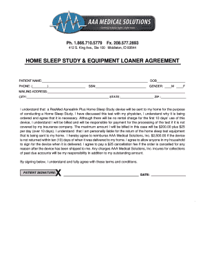 Fillable Online AAA Equipment Loaner Agreement - AAA Medical Solutions ...