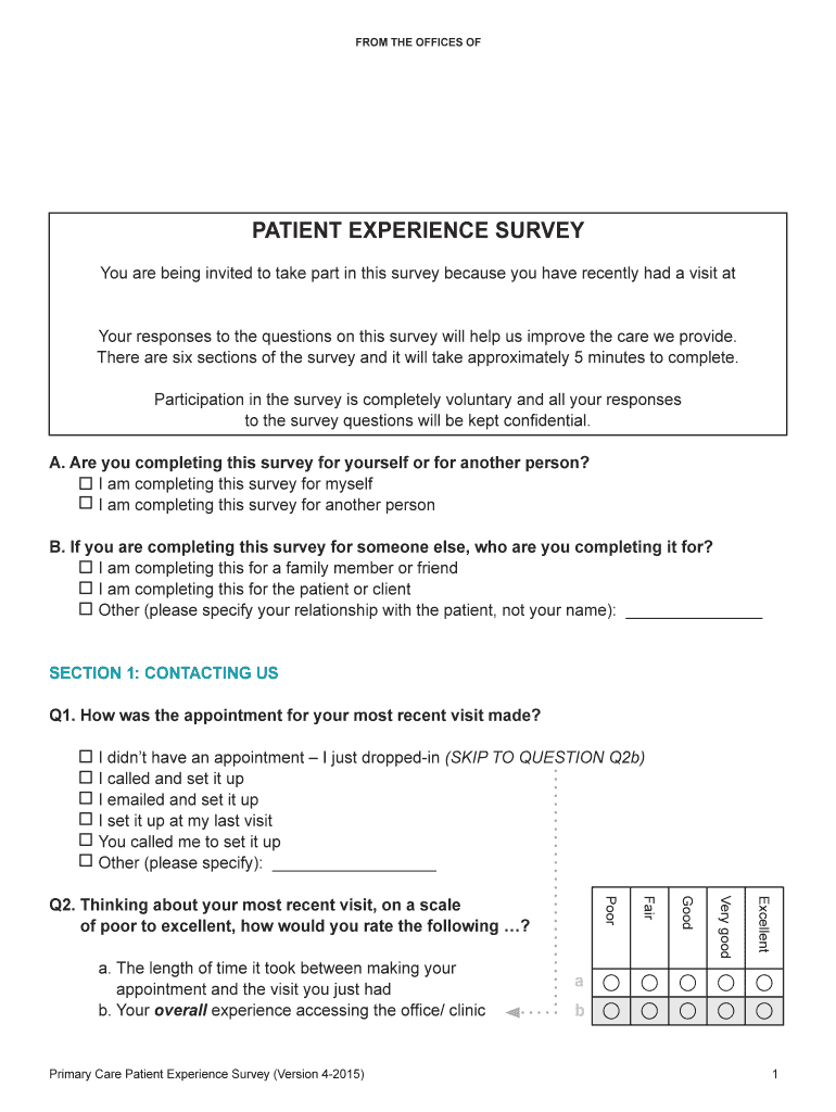 Fillable Online hqontario PATIENT EXPERIENCE SURVEY - hqontarioca Fax ...
