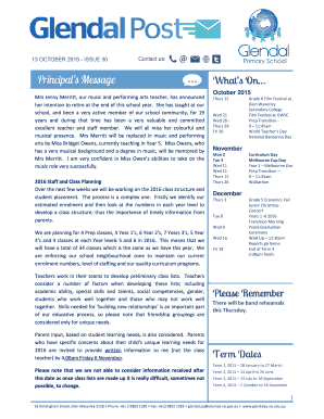 Fillable Online Principals Message - Glendal Primary School Fax Email ...