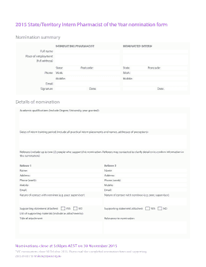 Fillable Online PSA-MIMS Intern Pharmacist of the Year Awards Fax Email Print - pdfFiller