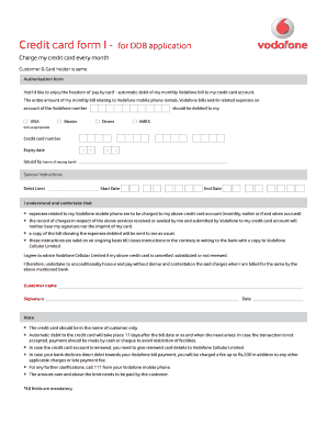Fillable Online vodafone Credit card form I - Vodafone India Fax Email ...