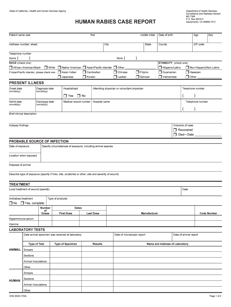 Fillable Online rivco-diseasecontrol Human Rabies Case Report ...