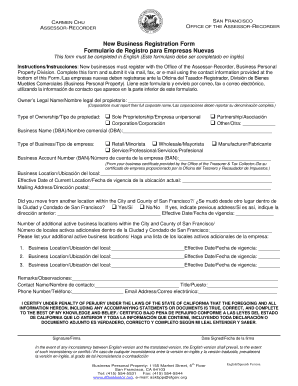 Fillable Online New Business Registration Form Formulario de Registro ...