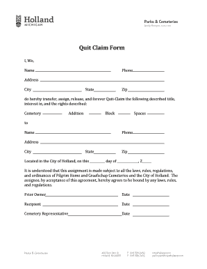 Fillable Online Quit Claim Form - cityofhollandcom Fax Email Print ...